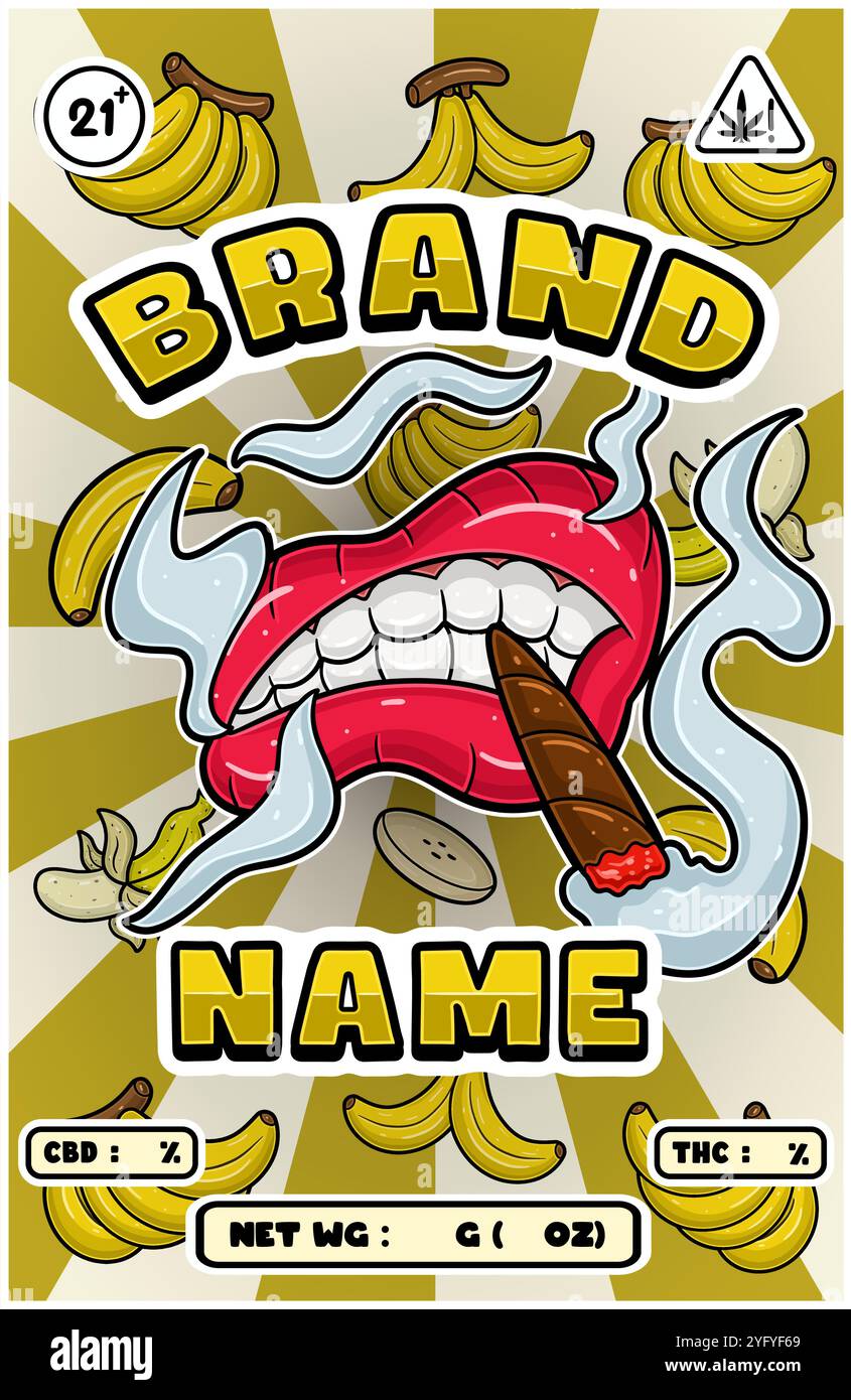 Cartoon Smoking Mouth with Banana Strains and Smoke for Cannabis and ...