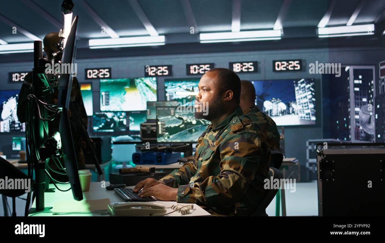 Intelligence corps expert in military HQ base gathering information on ...