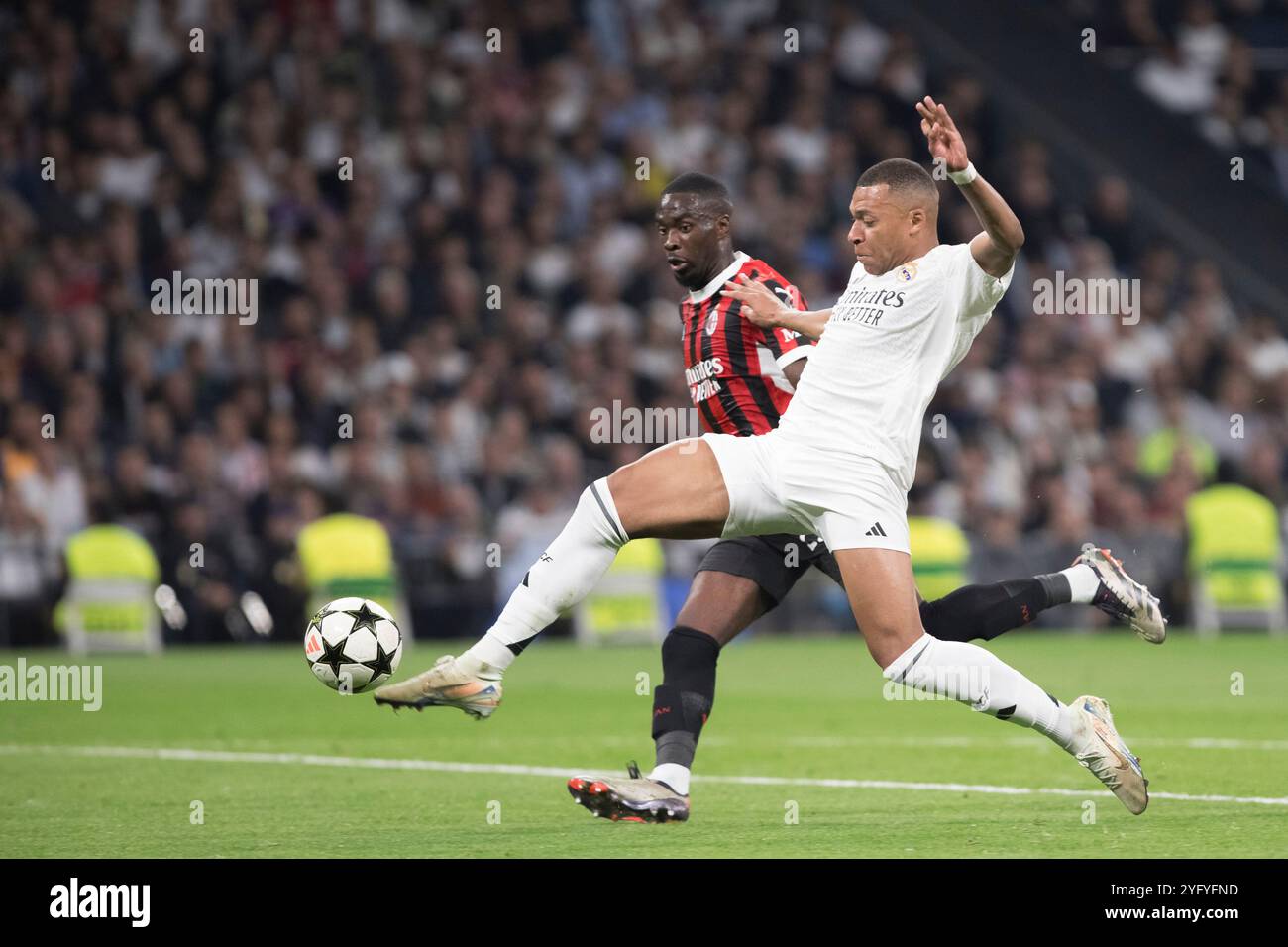 MADRID, SPAIN - November 5: Kylian Mbappe of Real Madrid attempts a ...
