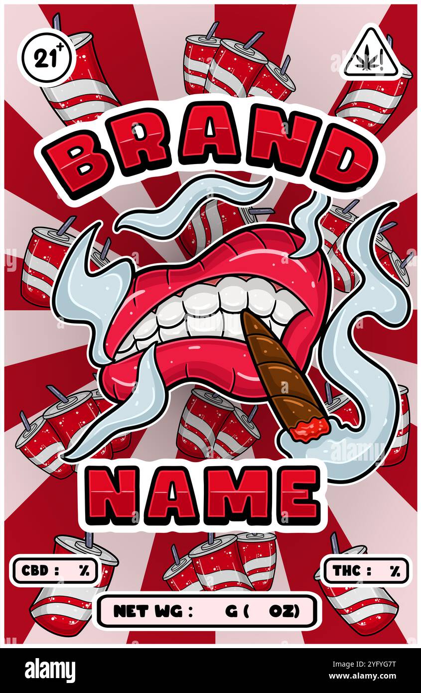 Cartoon Smoking Mouth with Cola Strains and Smoke for Cannabis and ...