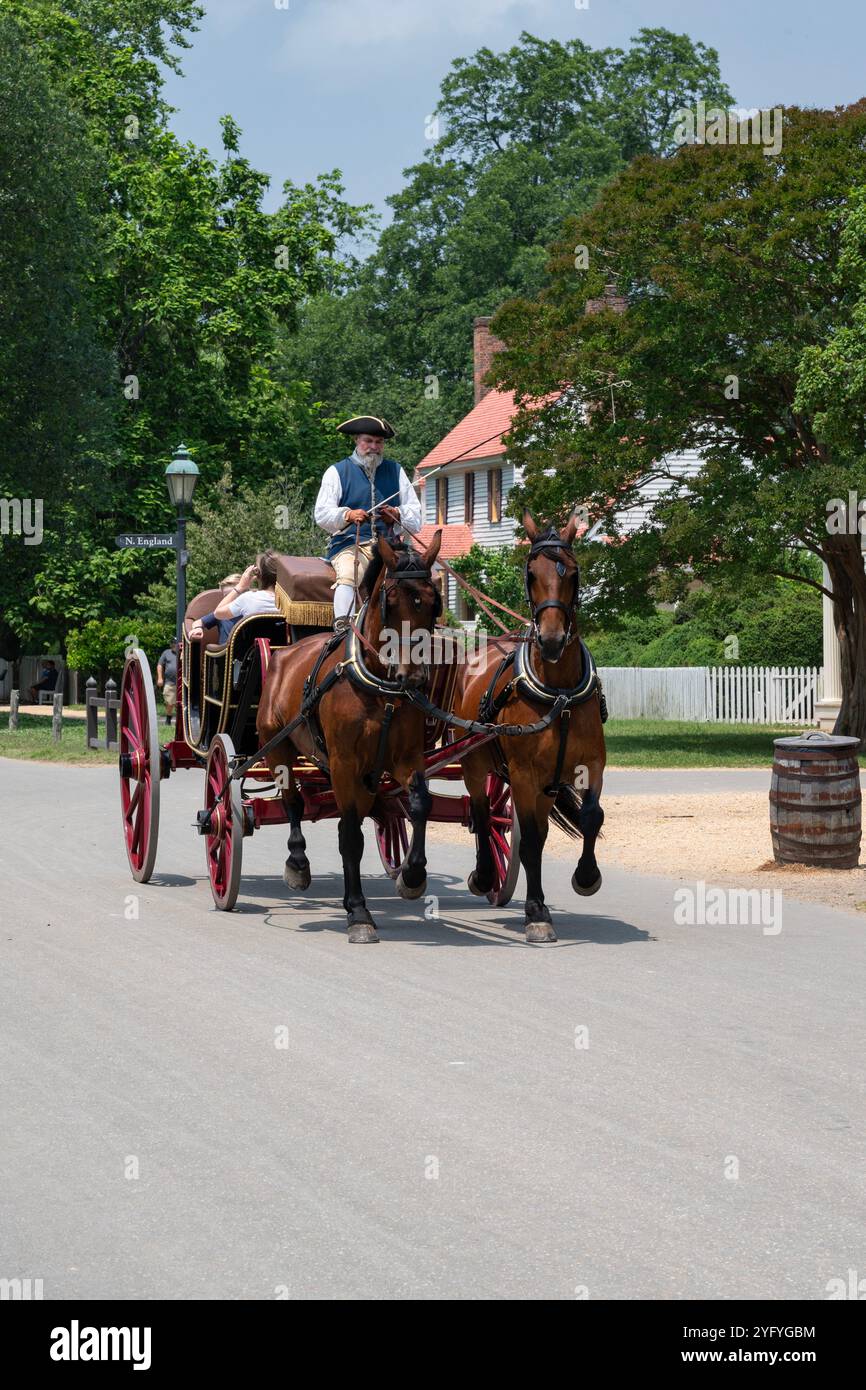 Colonial Williamsburg horse drawn carriage ride in historic area Stock ...