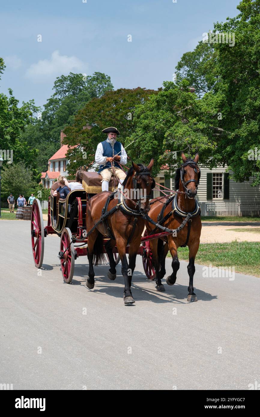 Colonial Williamsburg horse drawn carriage ride in historic area Stock ...