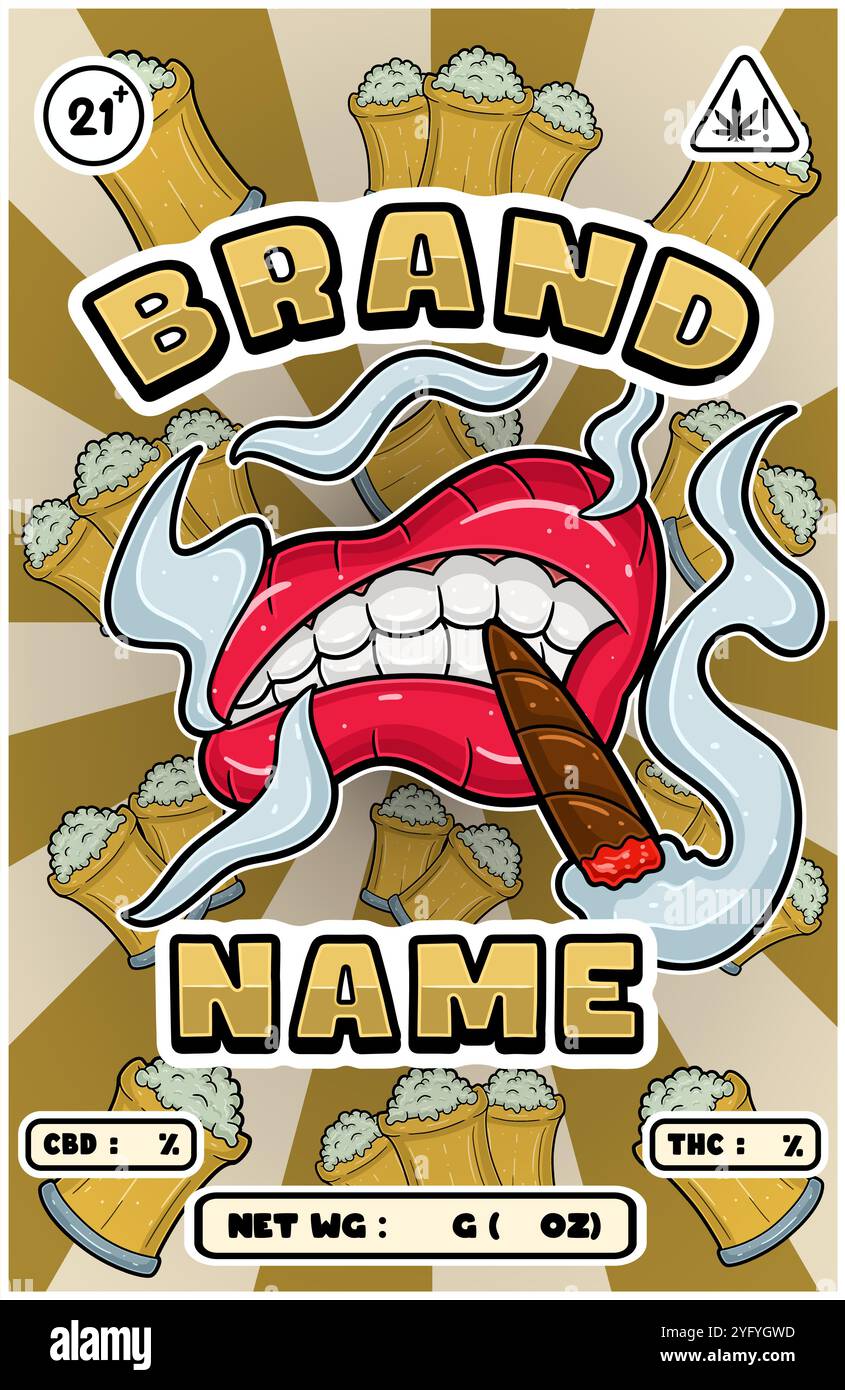 Cartoon Smoking Mouth with Root Beer Strains and Smoke for Cannabis and ...
