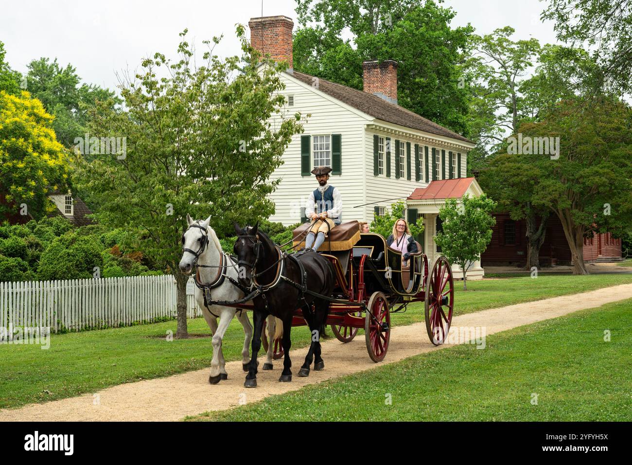 Colonial Williamsburg horse drawn carriage ride in historic area Stock ...