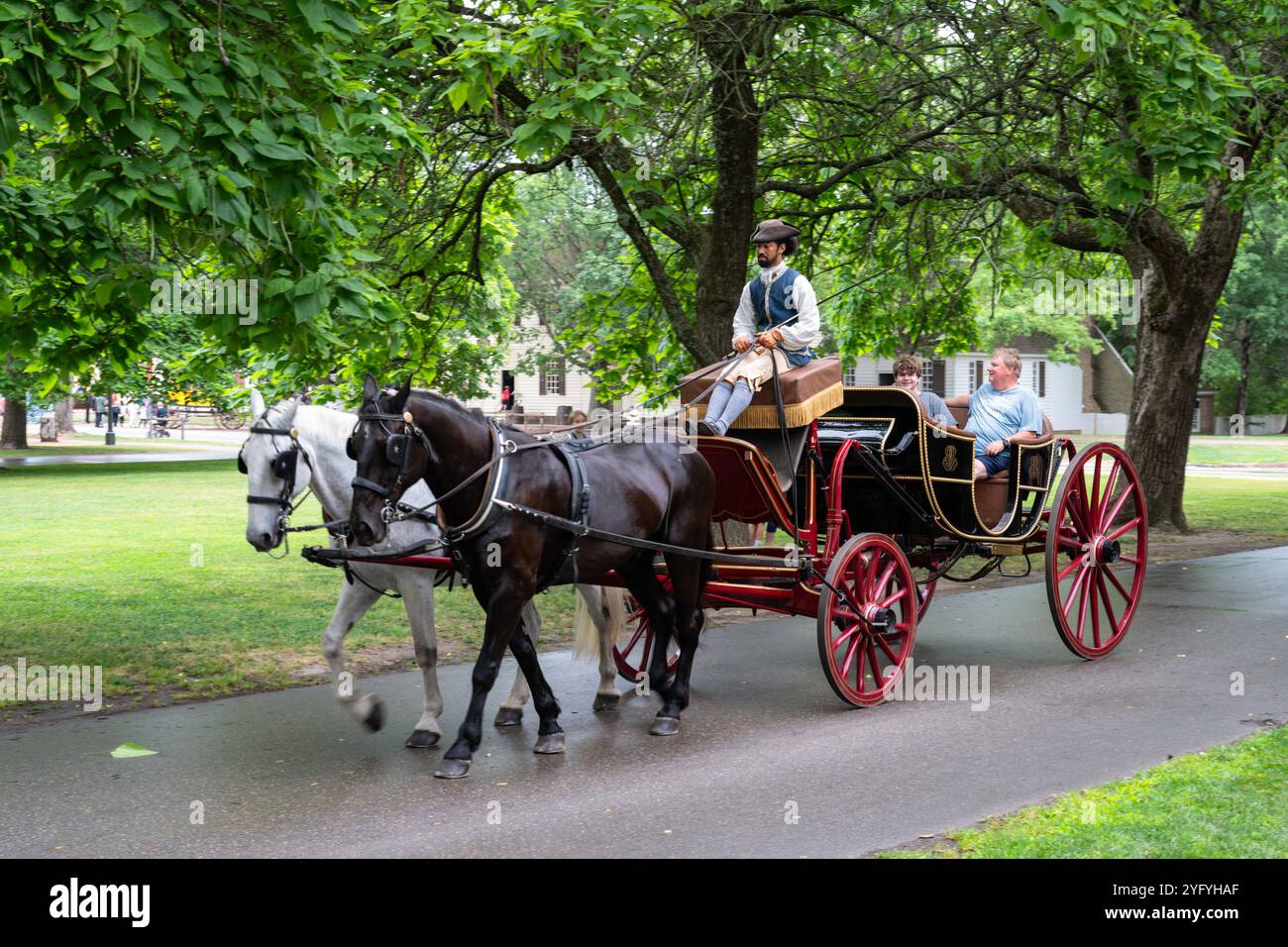 Colonial Williamsburg horse drawn carriage ride in historic area Stock ...