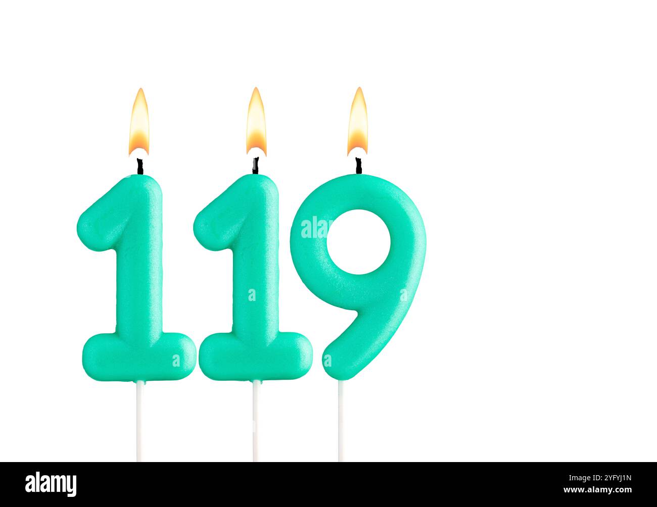 Green birthday candle on white background - Candle number 119 Stock ...