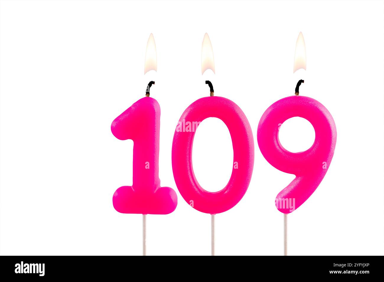 Pink number 109 birthday candle on white background Stock Photo - Alamy