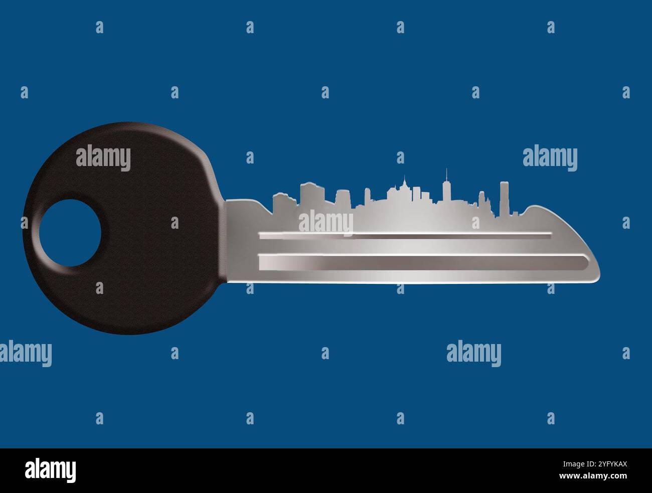 The edge of a metal key looks like a big city skyline in this 3-d ...
