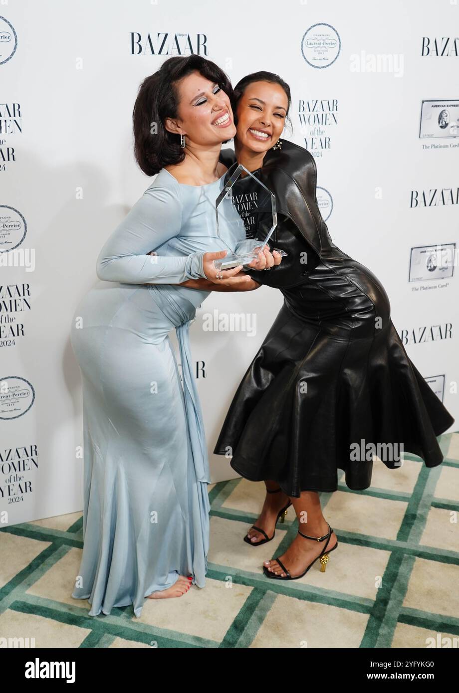 Maya Jama (right) with Raye who has won the Musician Award at the ...