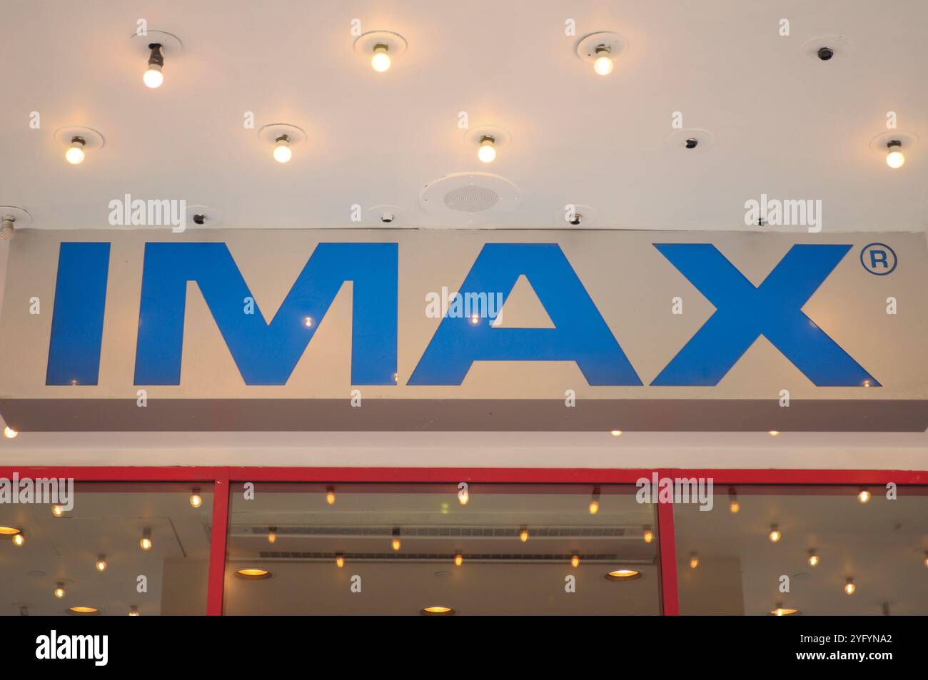 An IMAX logo is seen at an AMC movie theater in Manhattan, New York ...