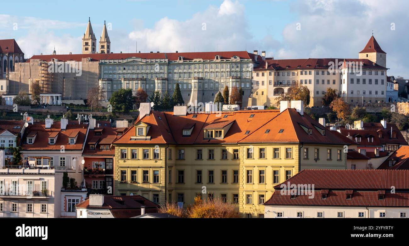 Architectural detail on the facade of historic buildings in Prague Old ...