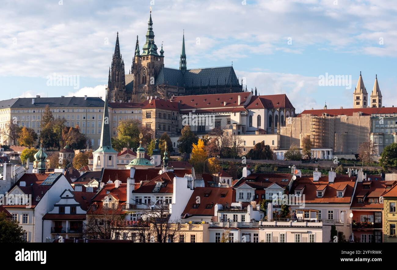 Architectural detail on the facade of historic buildings in Prague Old ...