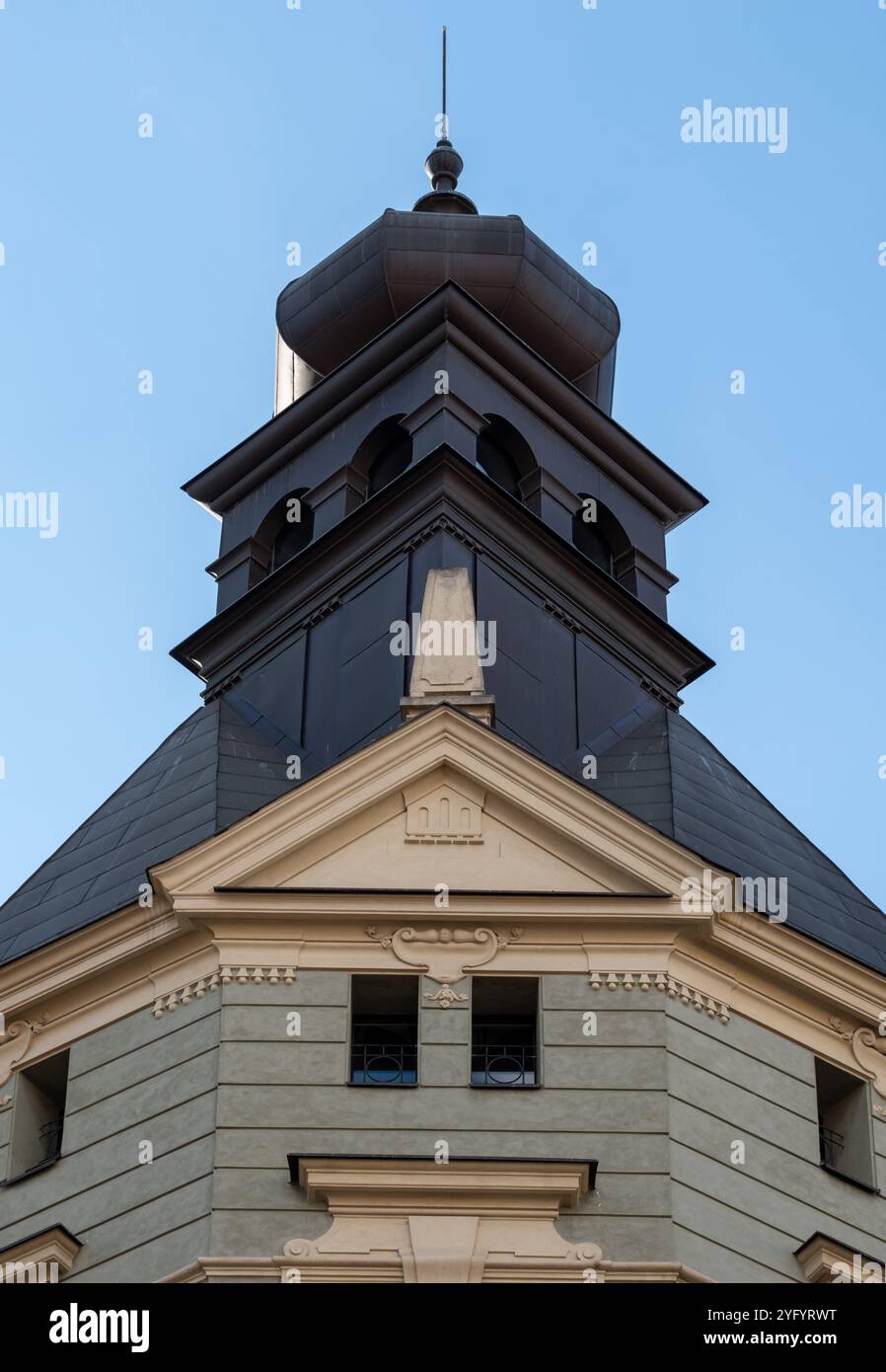 Architectural detail on the facade of historic buildings in Prague Old ...