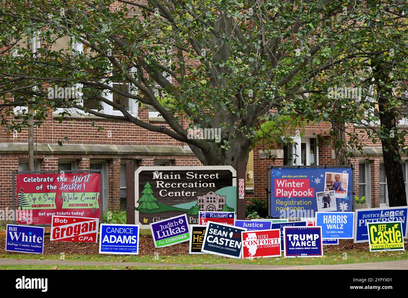 Glen Ellyn, Illinois, USA. Candidate signs supporting candidates of ...