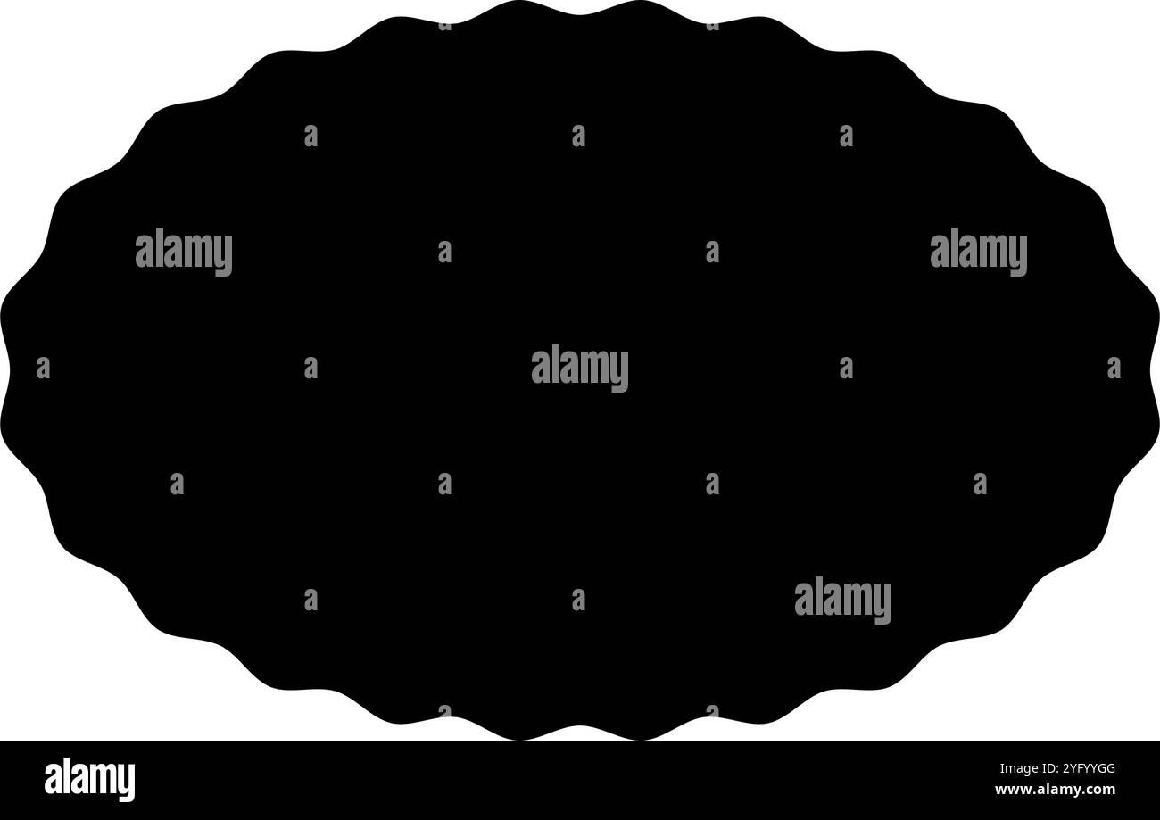 Oval shape with curvy borders. Elliptic form with wavy edges. Text box, sticker, tag or speech ...