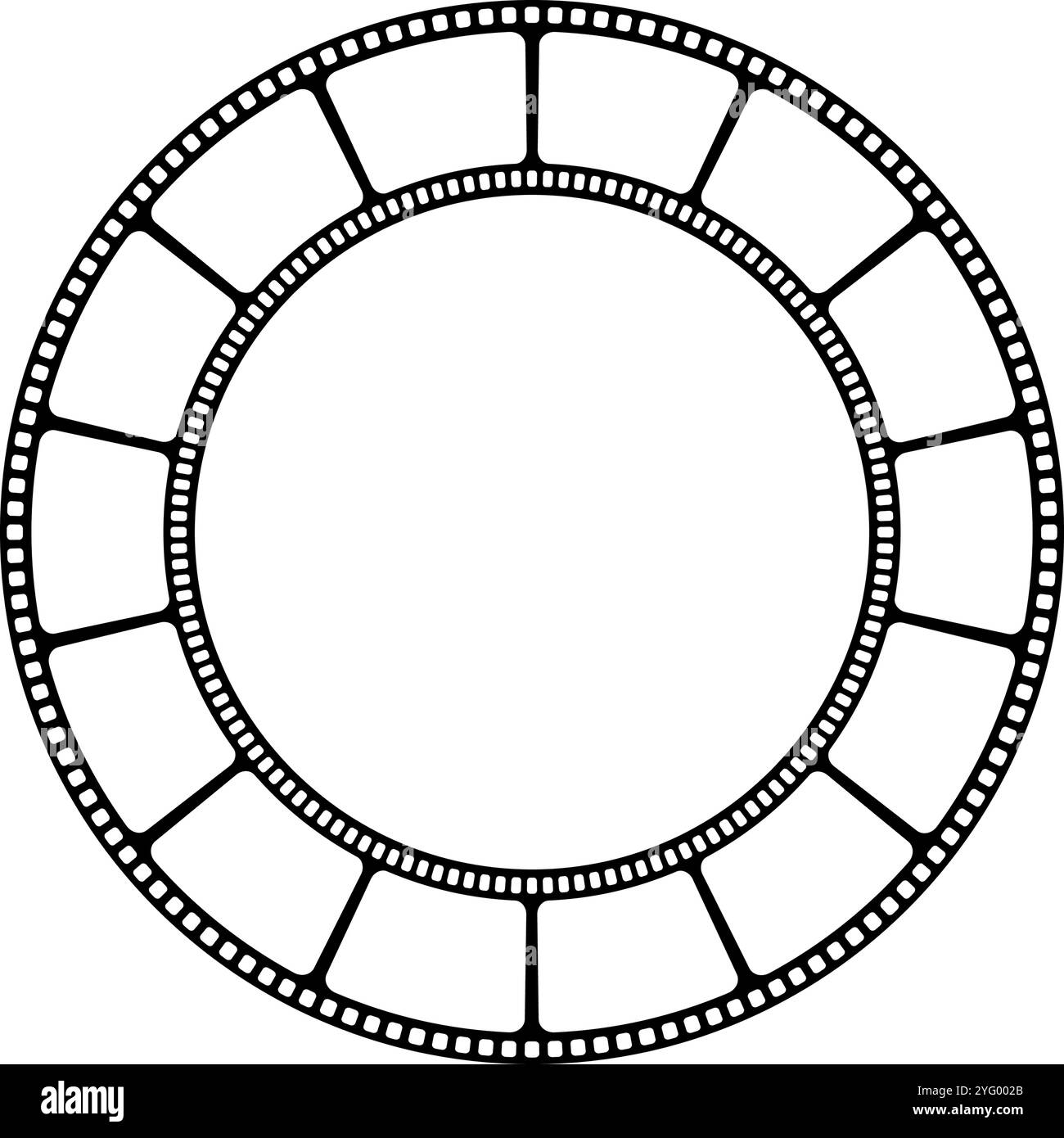 Round frame with film strips as a border. Video or photo camera tape in ...
