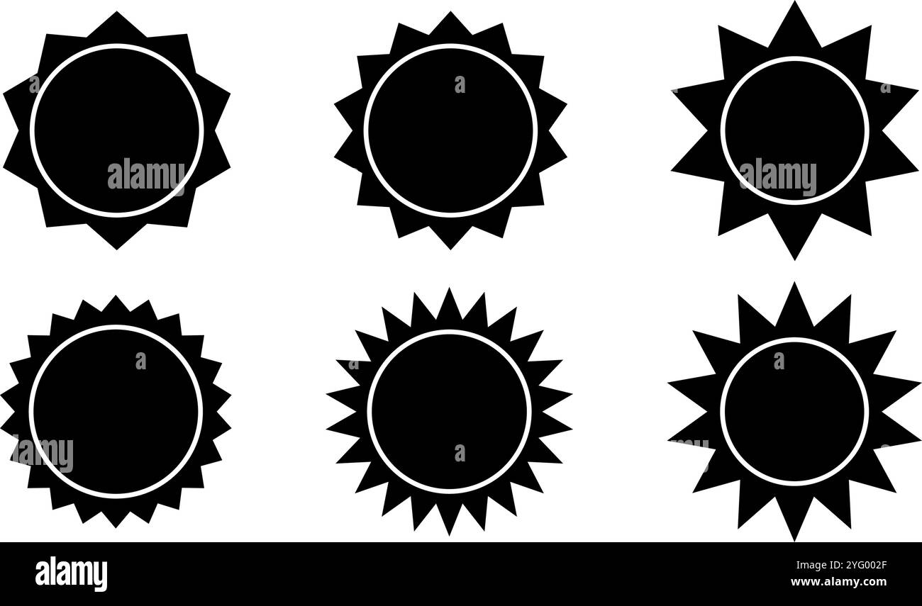 Set of sunburst, sunlight, sunshine icons. Circular badges, stamps ...