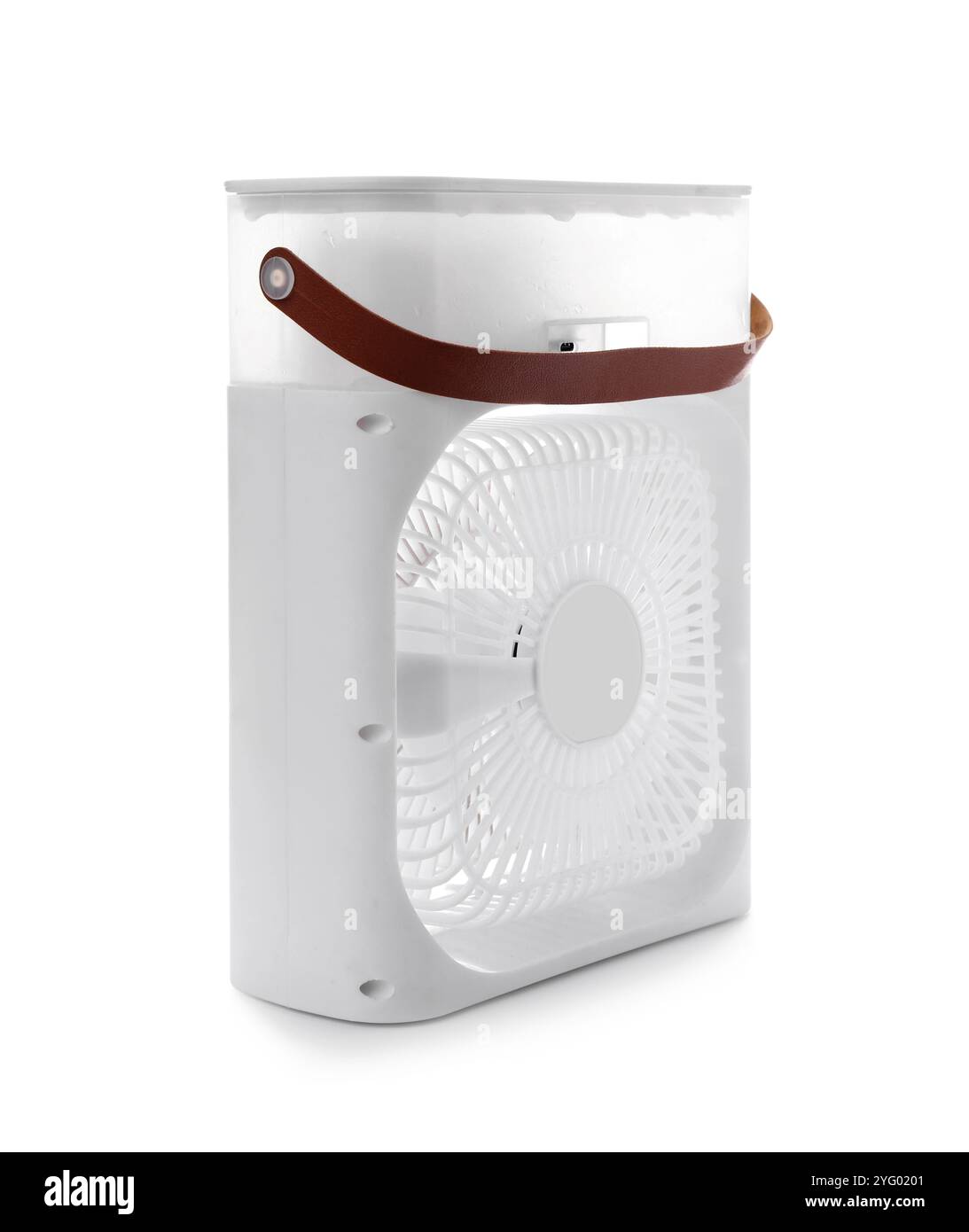 Modern portable table fan with humidifier on white background Stock ...