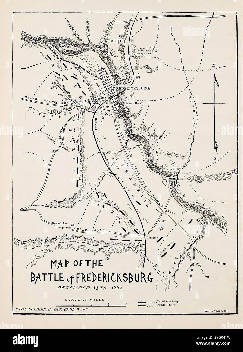 vintage map of the Battle of Fredericksburg, December 13, 1862 ...