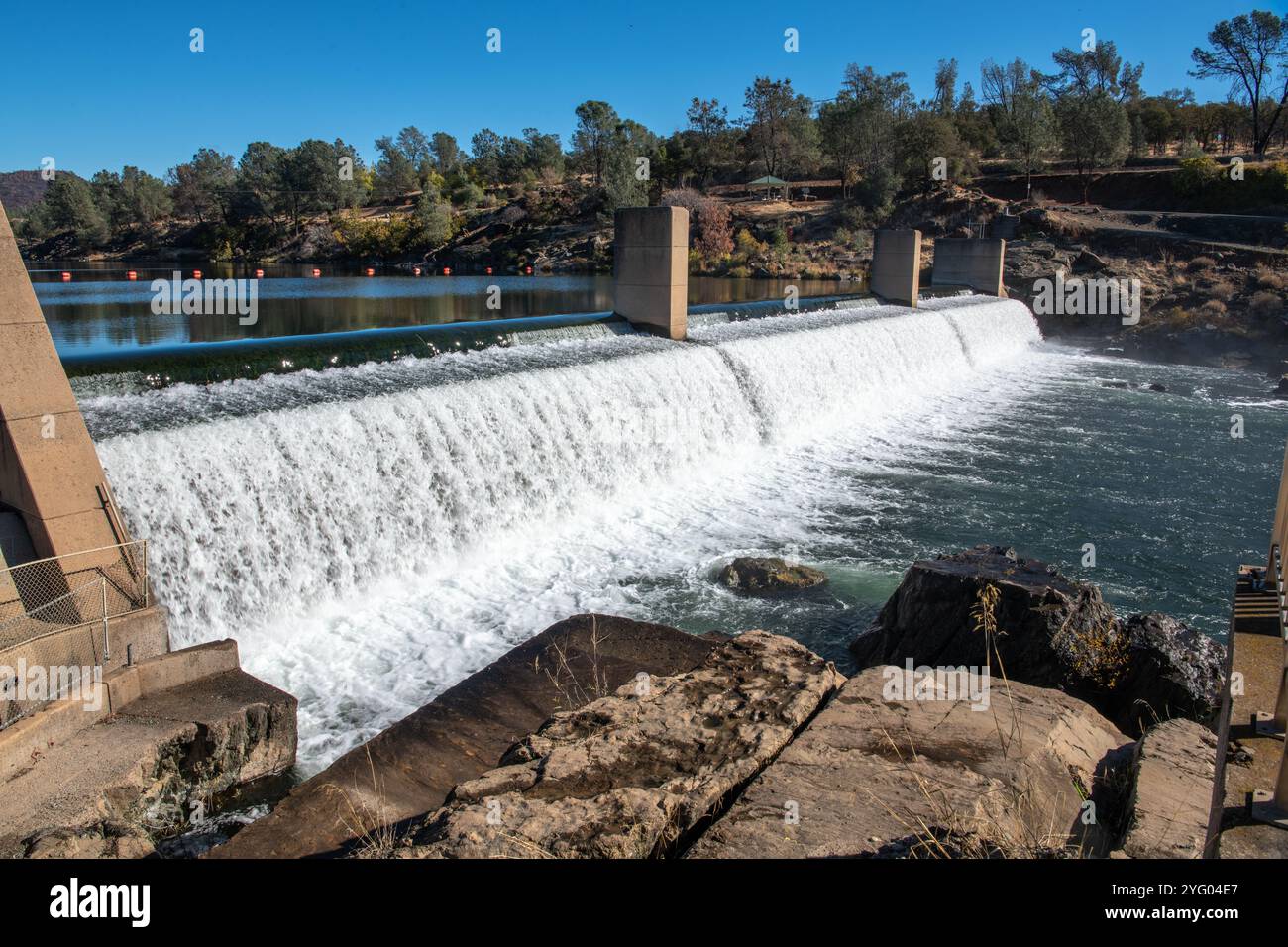 A small dam in the Feather river near Oroville, California Stock Photo ...