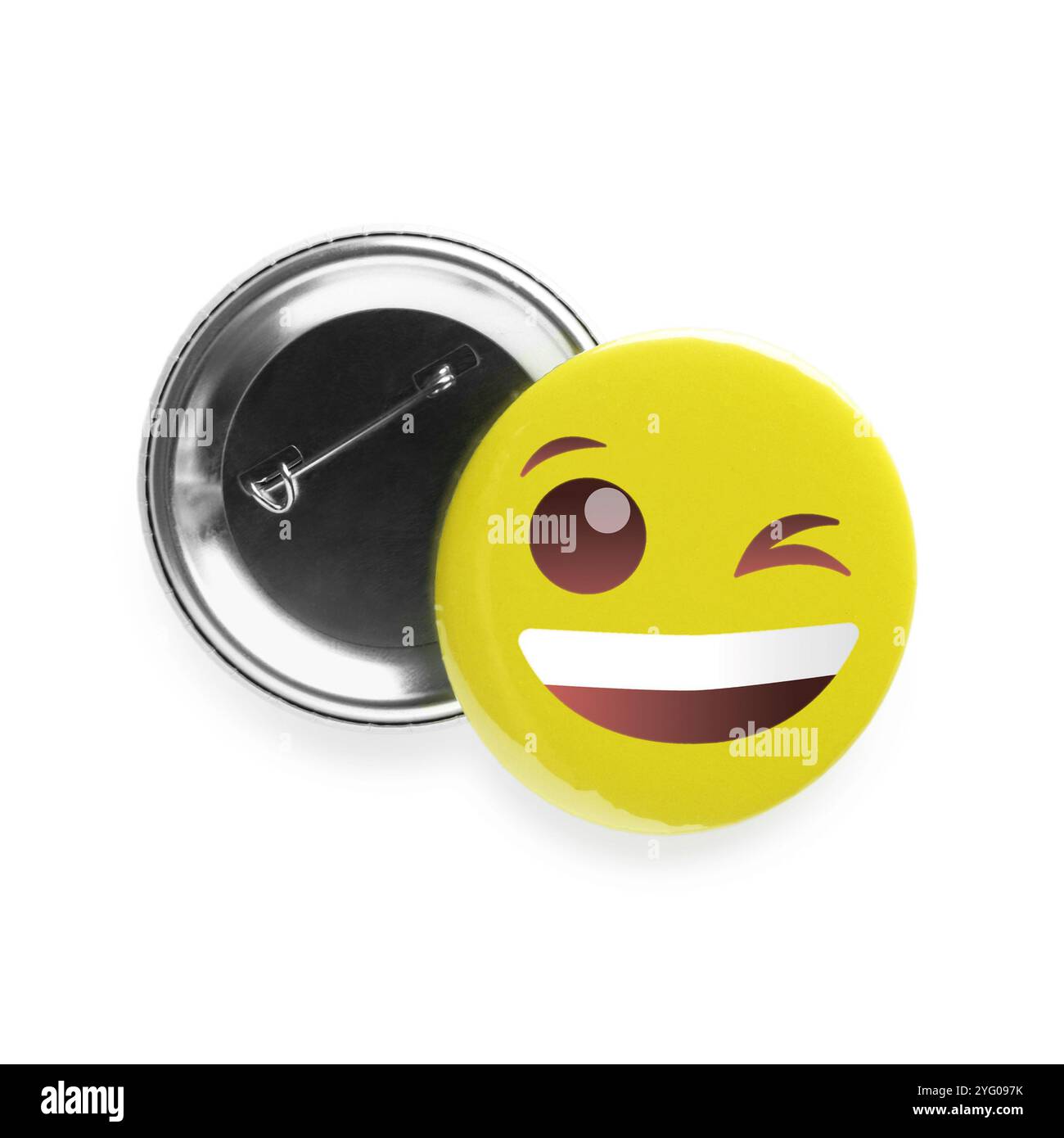 Badges isolated on white. One displaying face with winking eye and ...