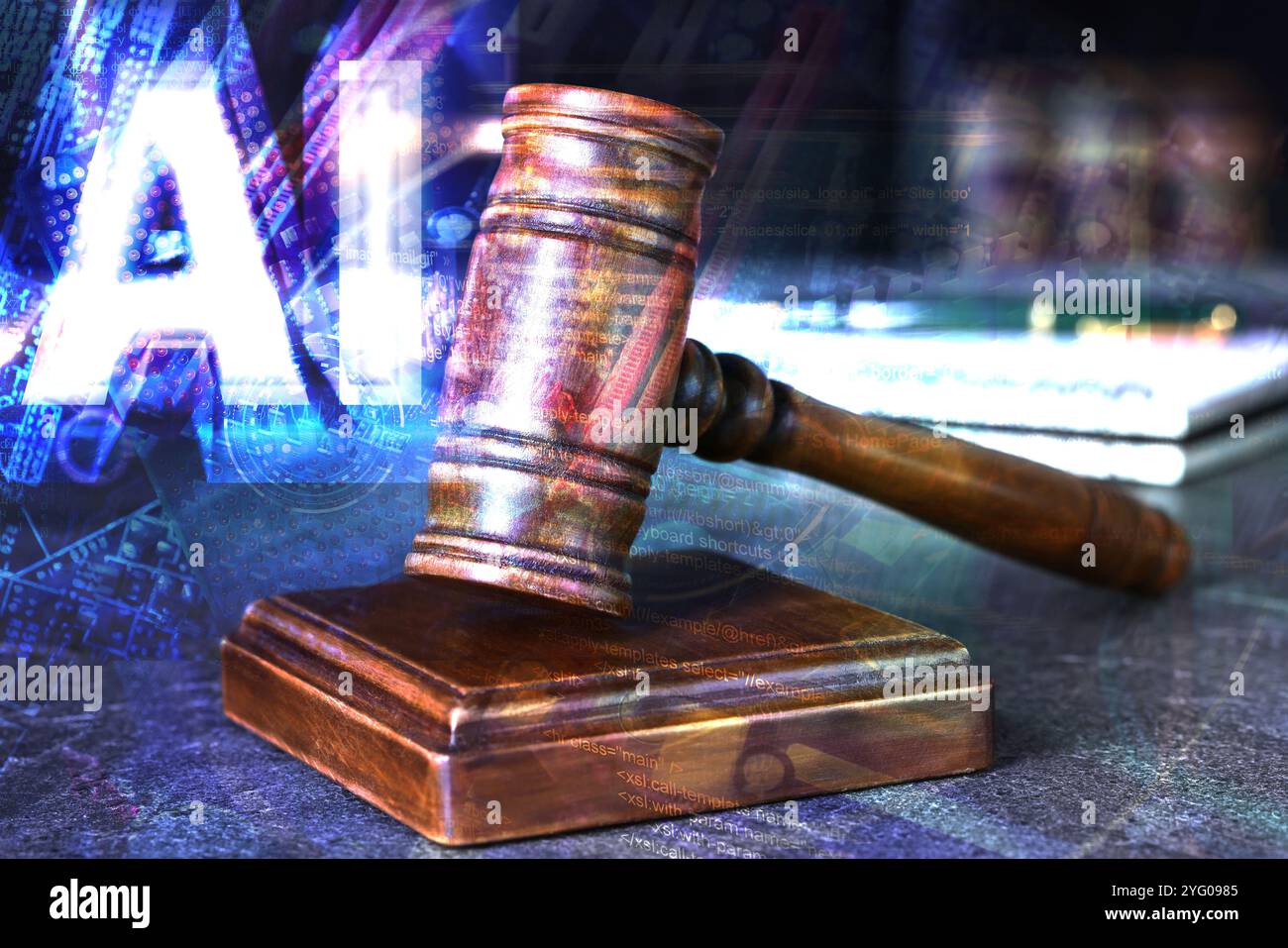 Artificial intelligence and law. AI abbreviation and judge's gavel ...