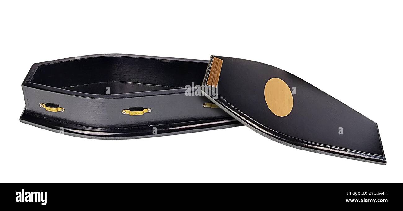 Open Black Wooden Coffin Used to Bury People Who Have Passed with lid ...