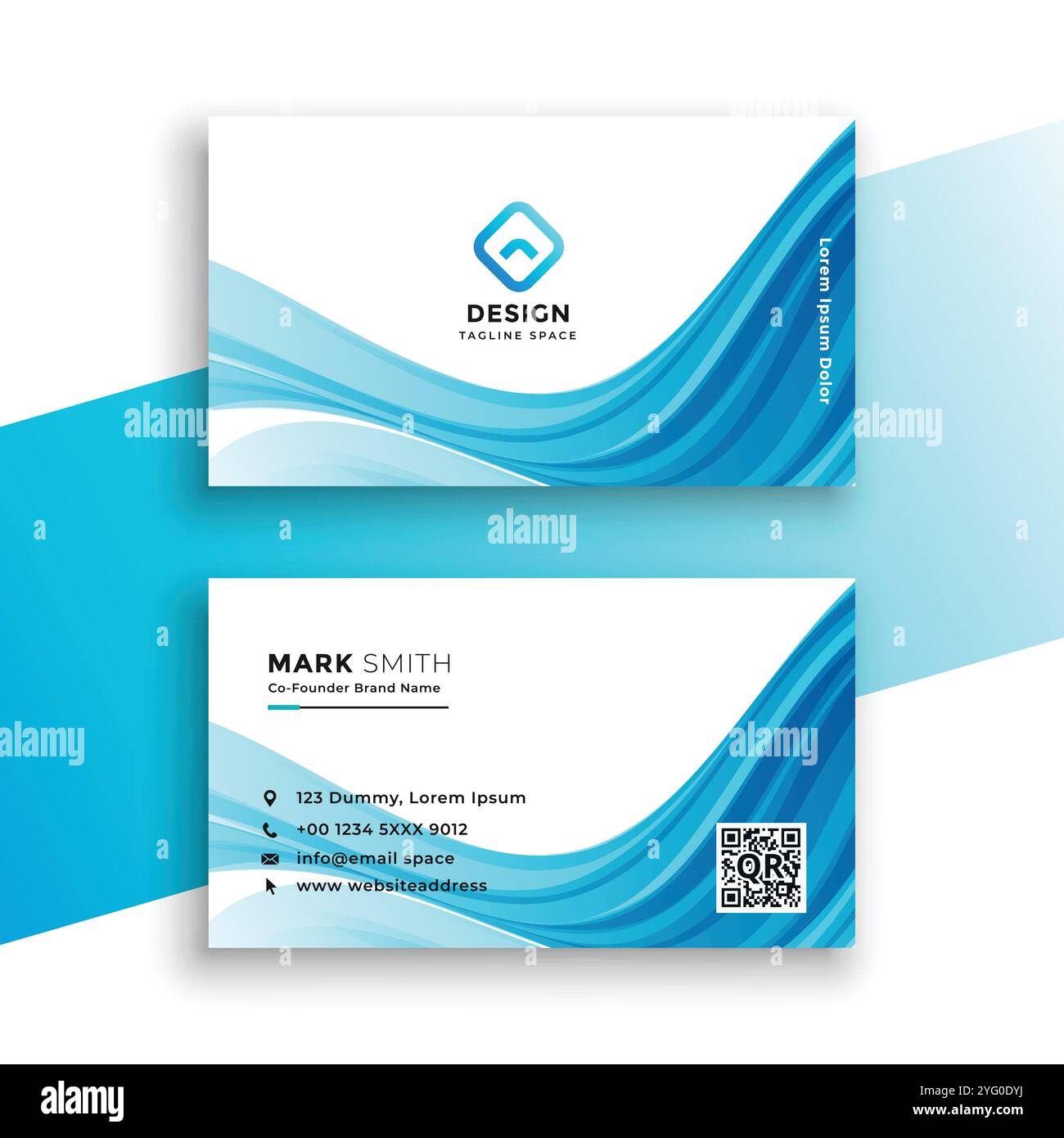 abstract wavy blue business card design template Stock Vector Image ...