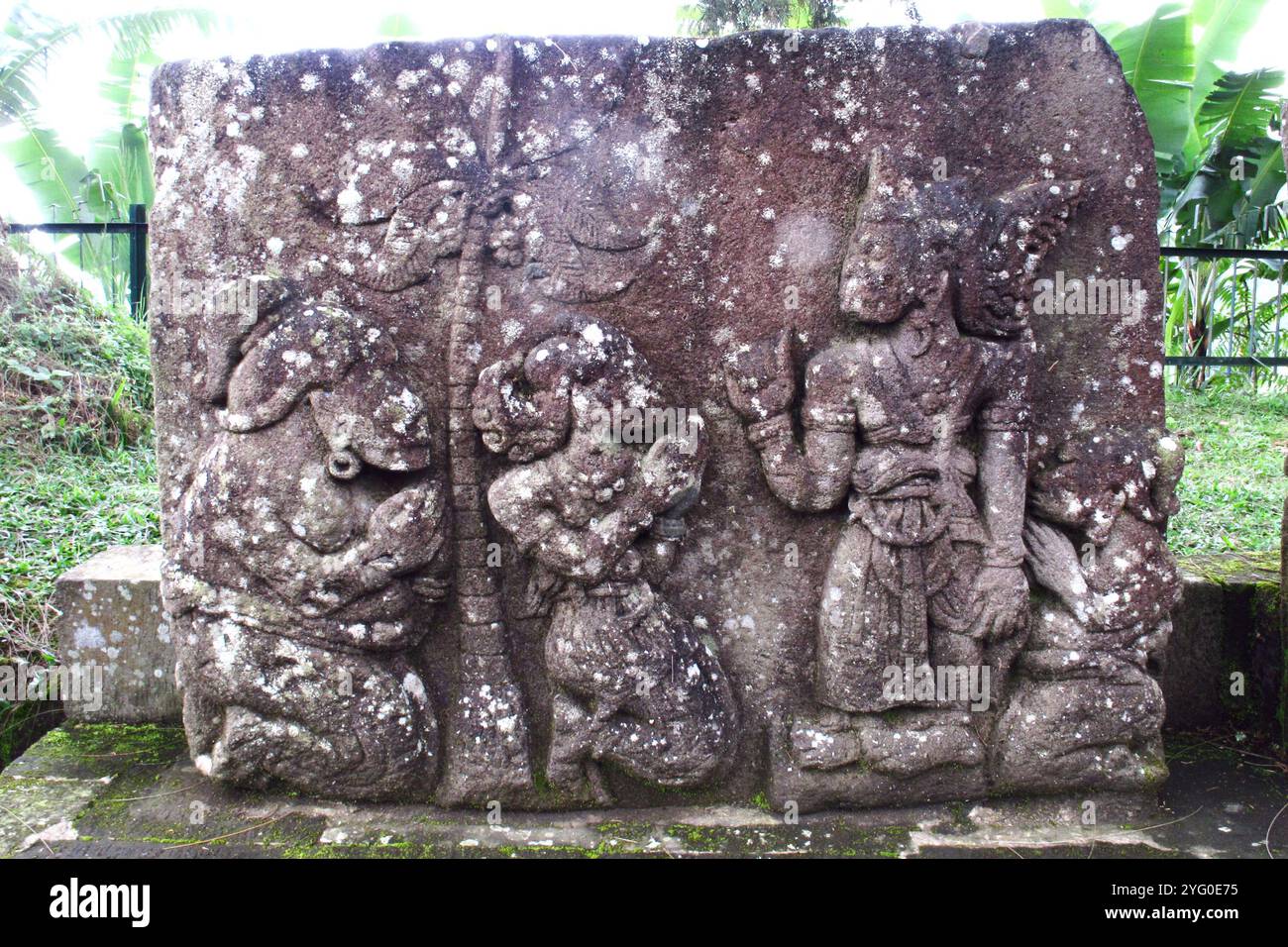 Bas-relief sculptures on wall at encased foot of Sukuh Temple, ancient ...