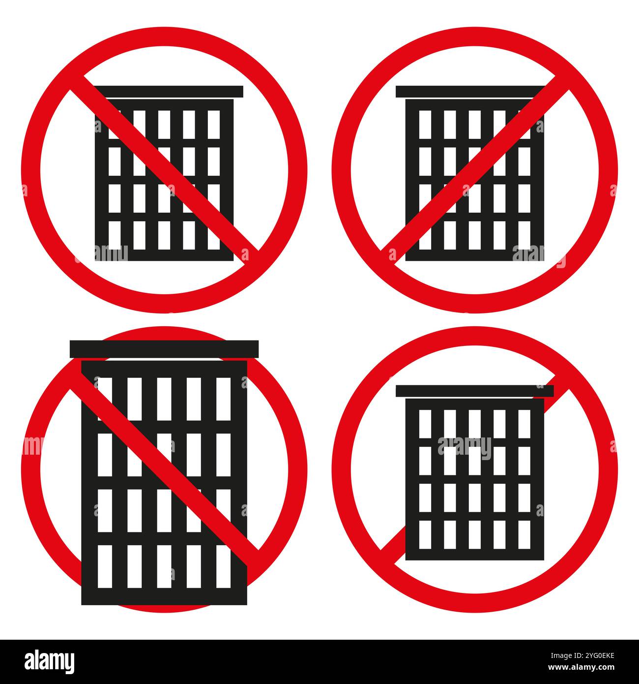 No building icon. Red prohibition symbol. Skyscraper ban sign. Vector ...