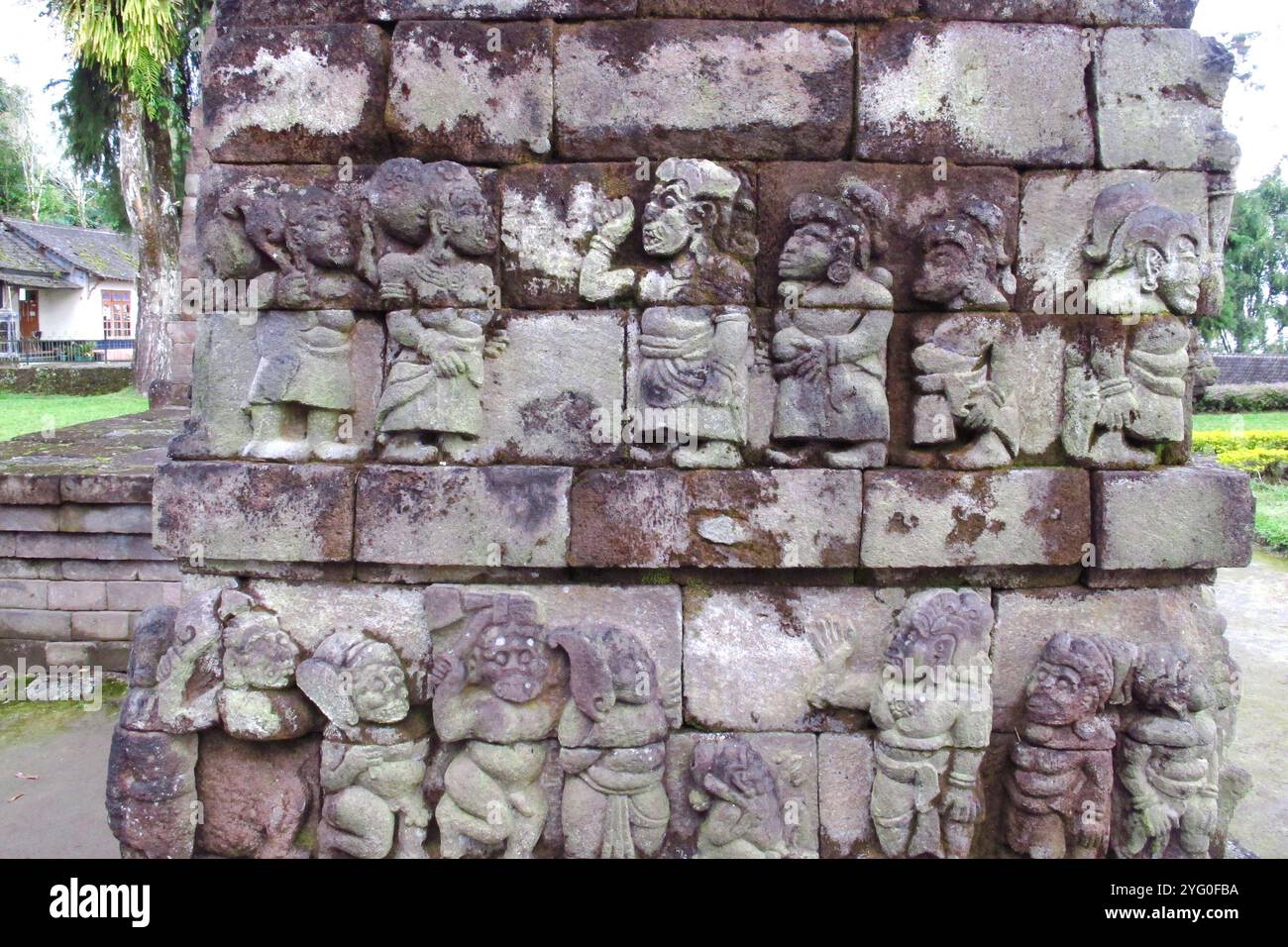 Bas-relief sculptures on wall at encased foot of Sukuh Temple, ancient ...