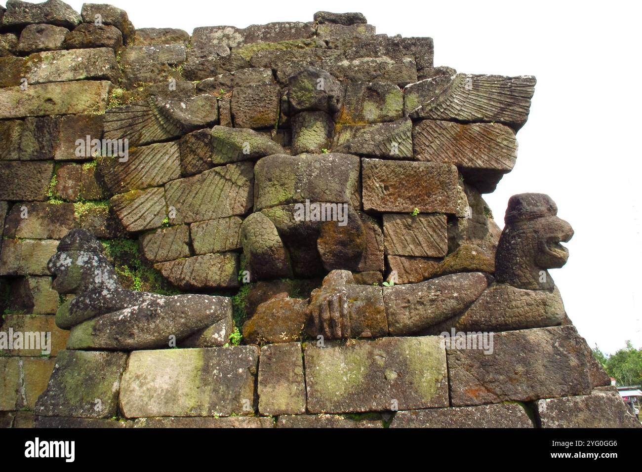 Bas-relief sculptures on wall at encased foot of Sukuh Temple, ancient ...