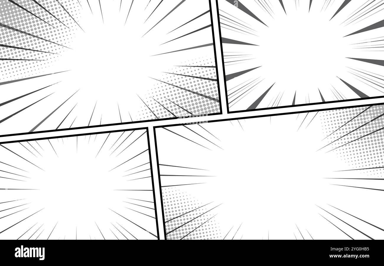 Comic book page background with radial, halftone effects and rays in ...
