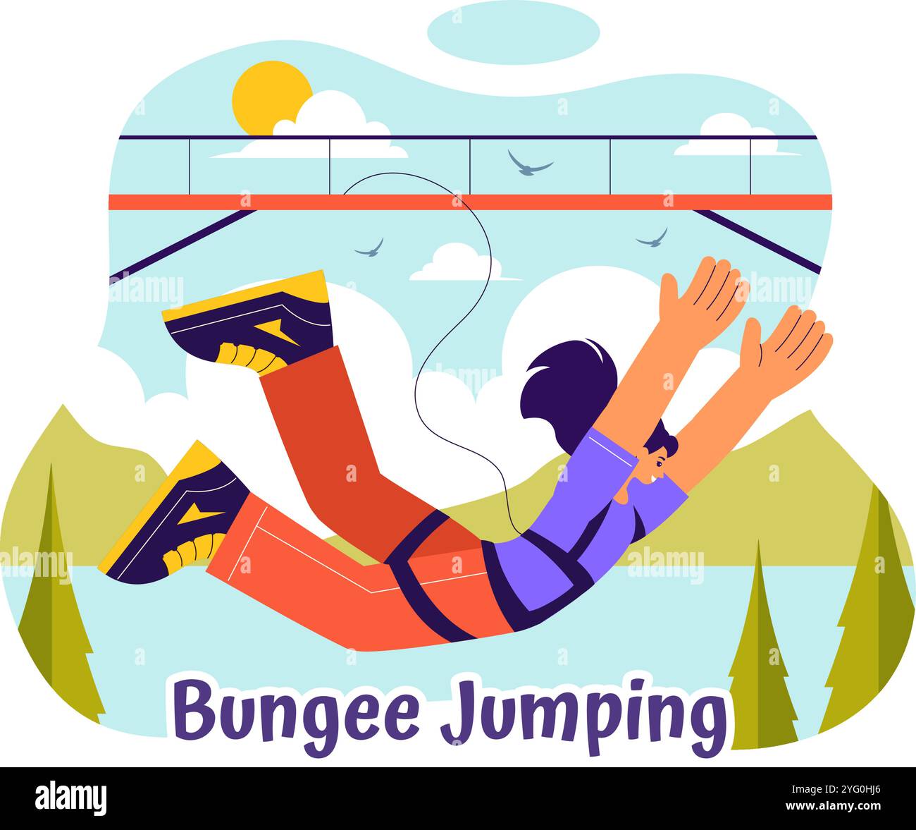 Bungee Jumping Vector Illustration featuring a Person Falling from a Great Height with an ...
