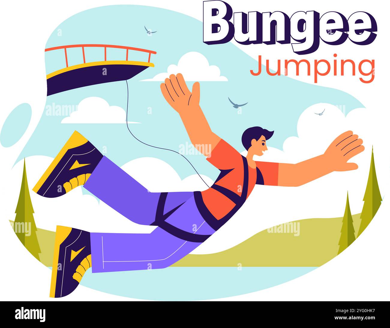 Bungee Jumping Vector Illustration featuring a Person Falling from a Great Height with an ...