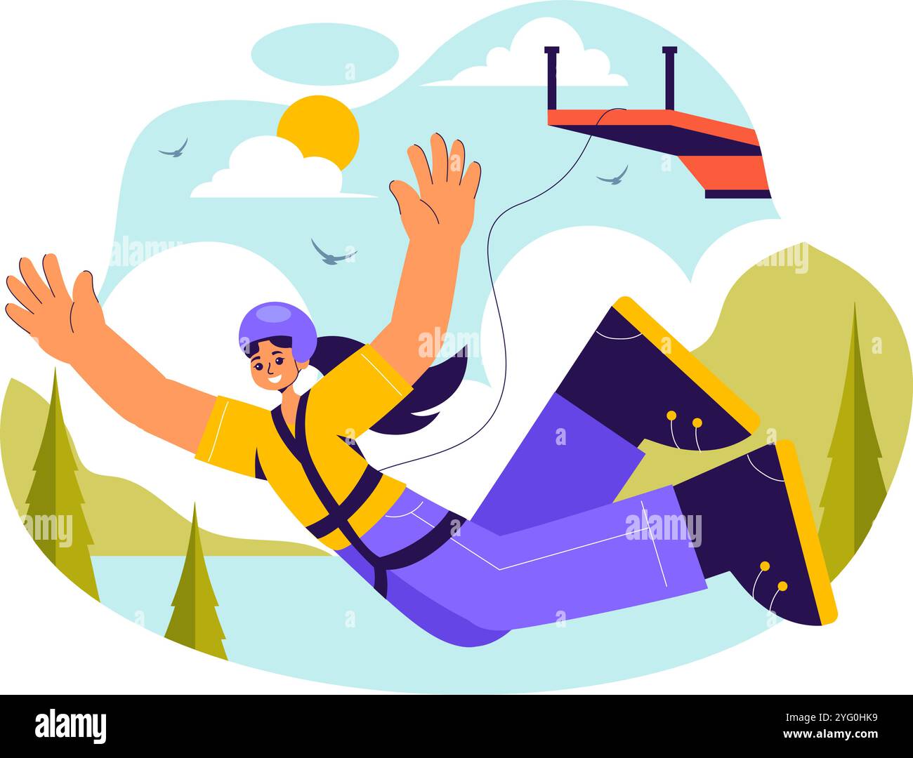 Bungee Jumping Vector Illustration featuring a Person Falling from a Great Height with an ...