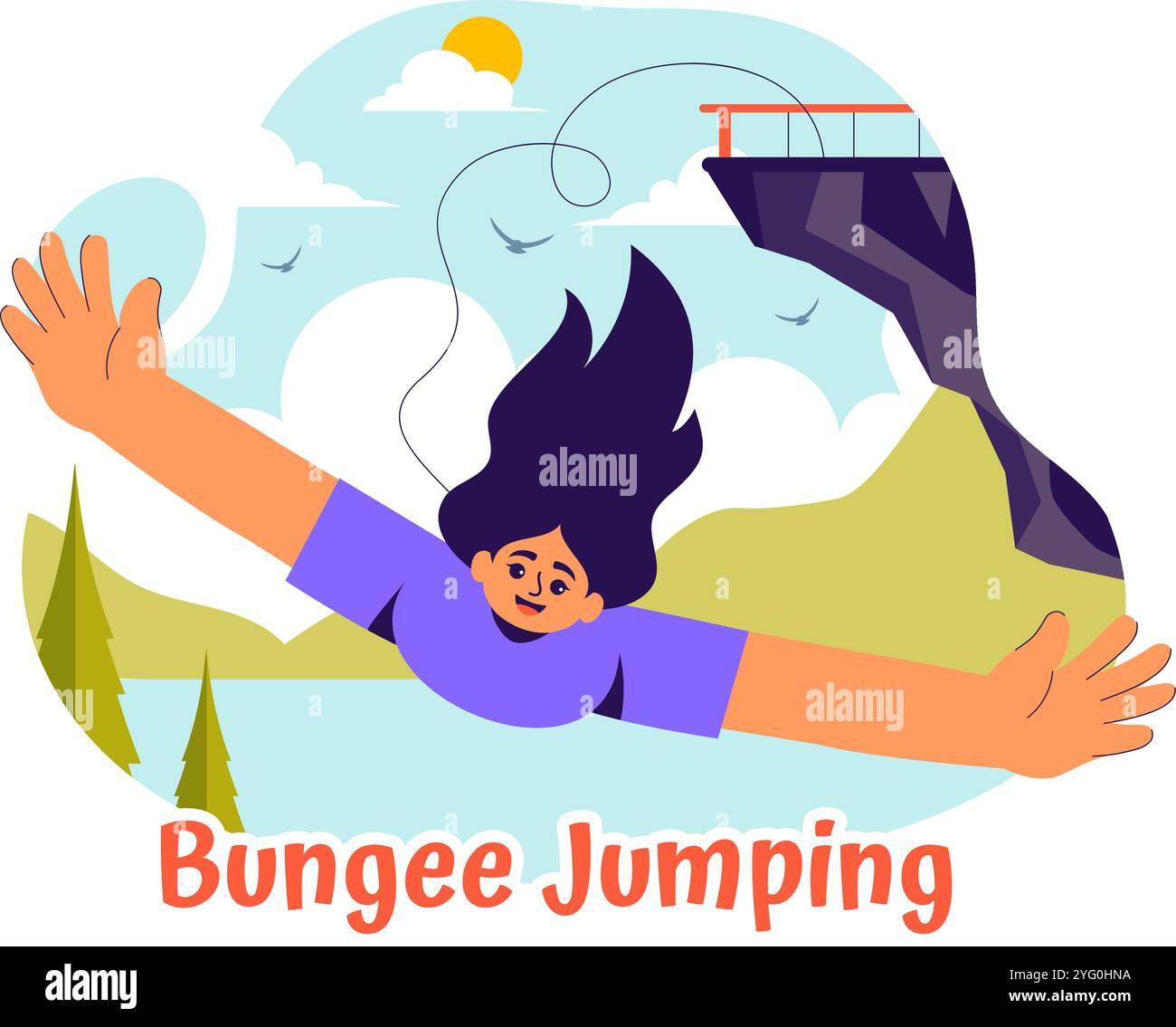 Bungee Jumping Vector Illustration featuring a Person Falling from a Great Height with an ...