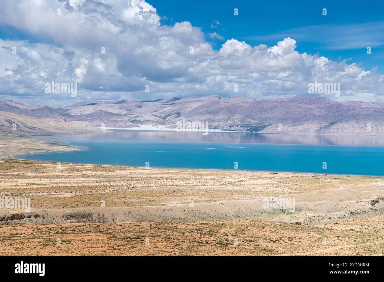 The sacred Manasarovar lake with blue transparent water in the ...