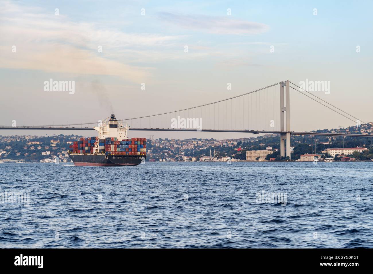 Container ship is crossing the Bosporus in Istanbul, Turkey Stock Photo ...
