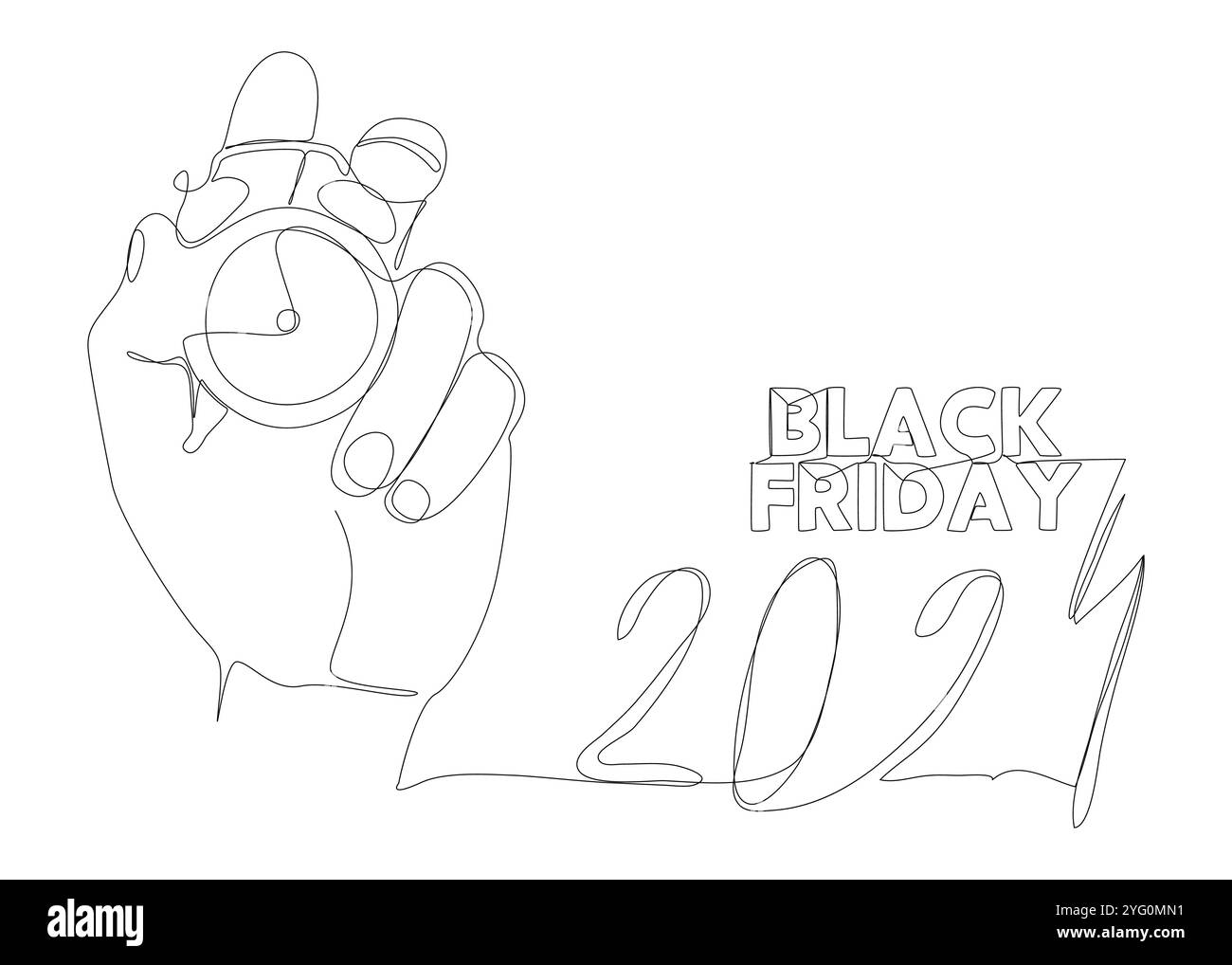 One continuous line of alarm clock with Black Friday 2024 text. Thin Line Illustration vector ...