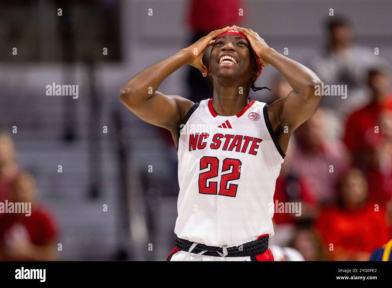 November 5, 2024: NC State Wolfpack guard Saniya Rivers (22) reacts ...