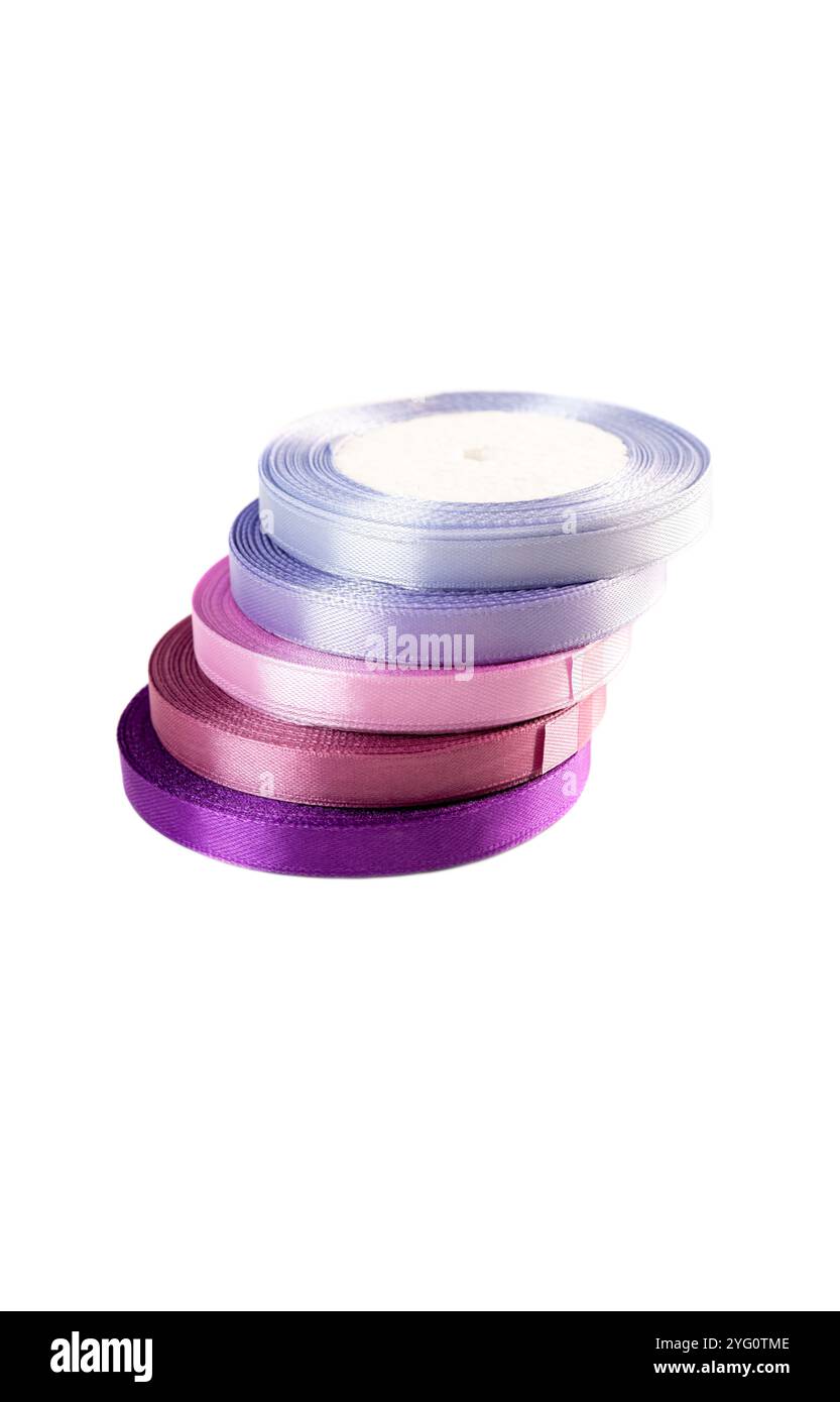 set of multi-colored satin ribbons for gifts on white background Stock ...