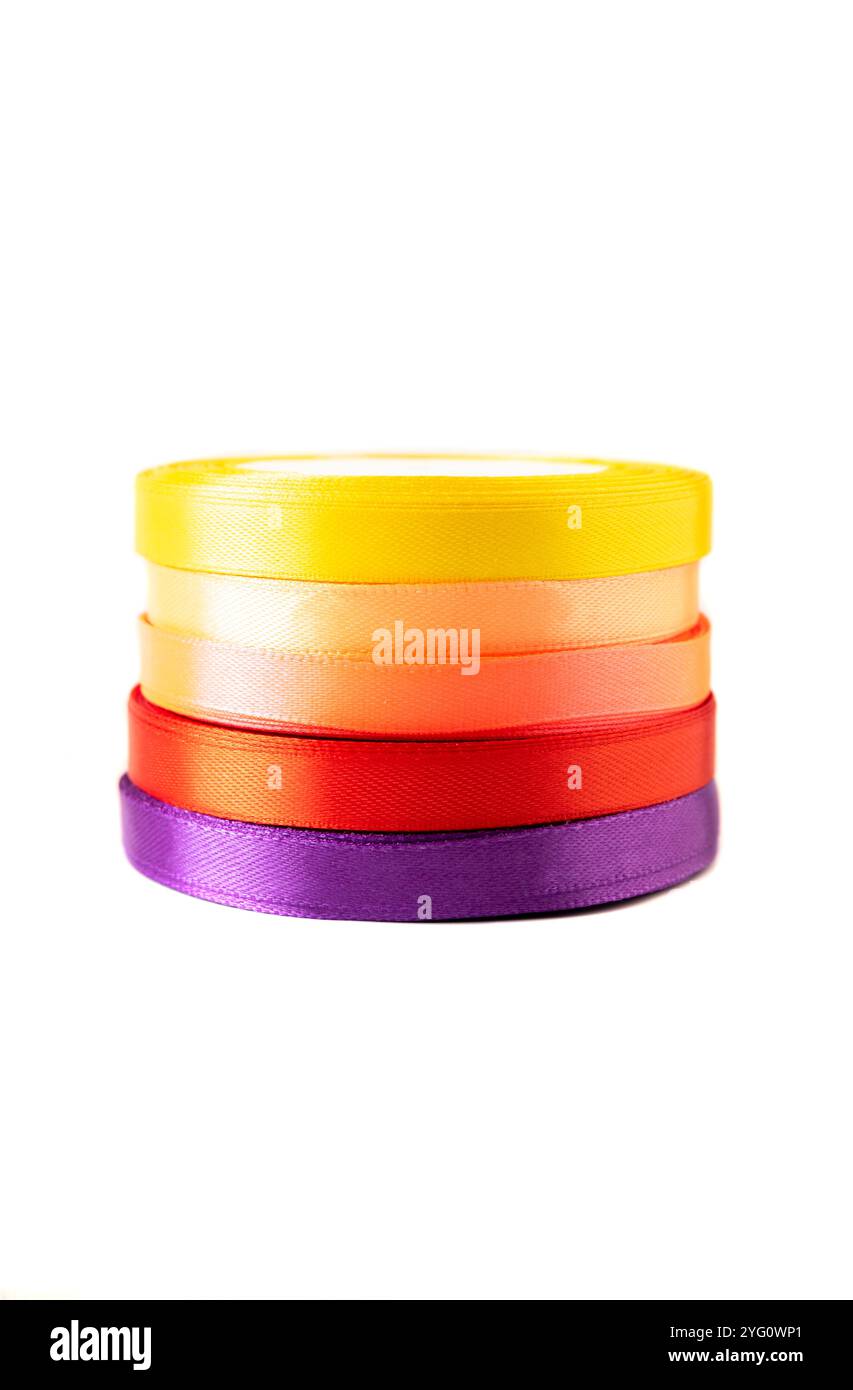 set of multi-colored satin ribbons for gifts on white background Stock ...