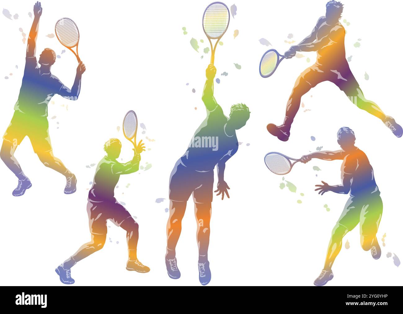 Vector Tennis Players Colorful Gradation Silhouette Illustration Set ...
