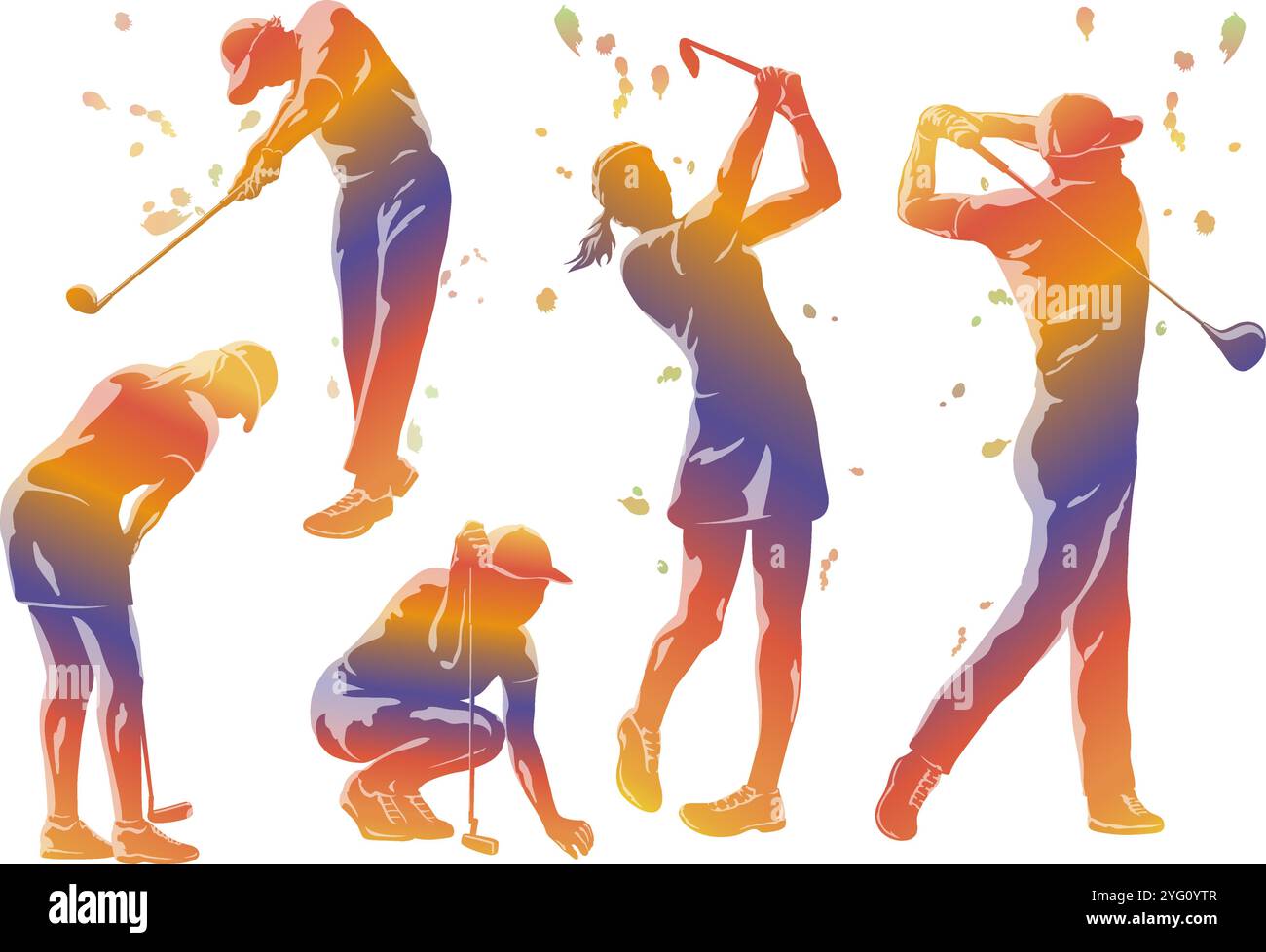 Vector Golf Players Colorful Silhouette Illustration Set Isolated On A ...