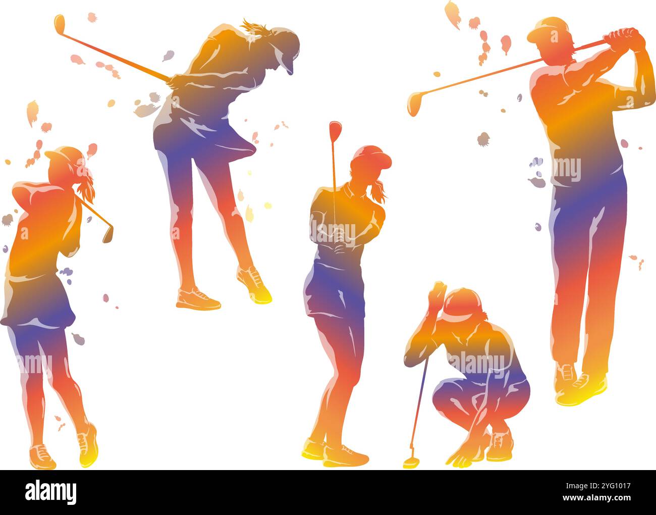 Vector Golf Players Colorful Silhouette Illustration Set Isolated On A ...