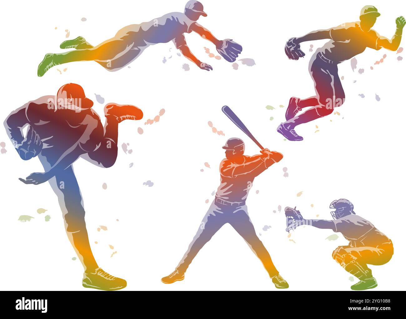 Baseball Players Colorful Vector Silhouette Illustration Set Isolated ...