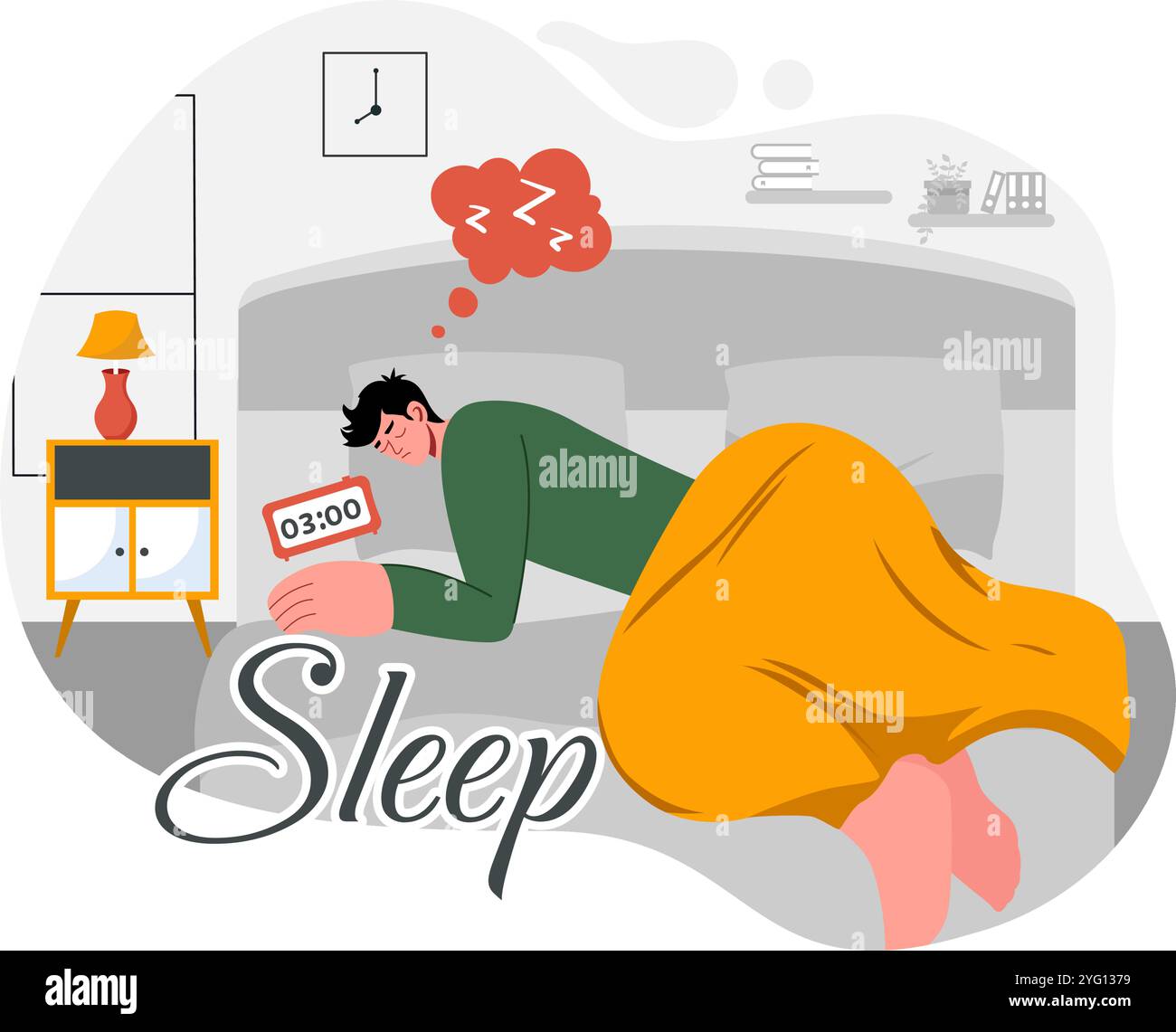 Sleep Vector Illustration of a Happy Young Person Soundly Sleeping and ...