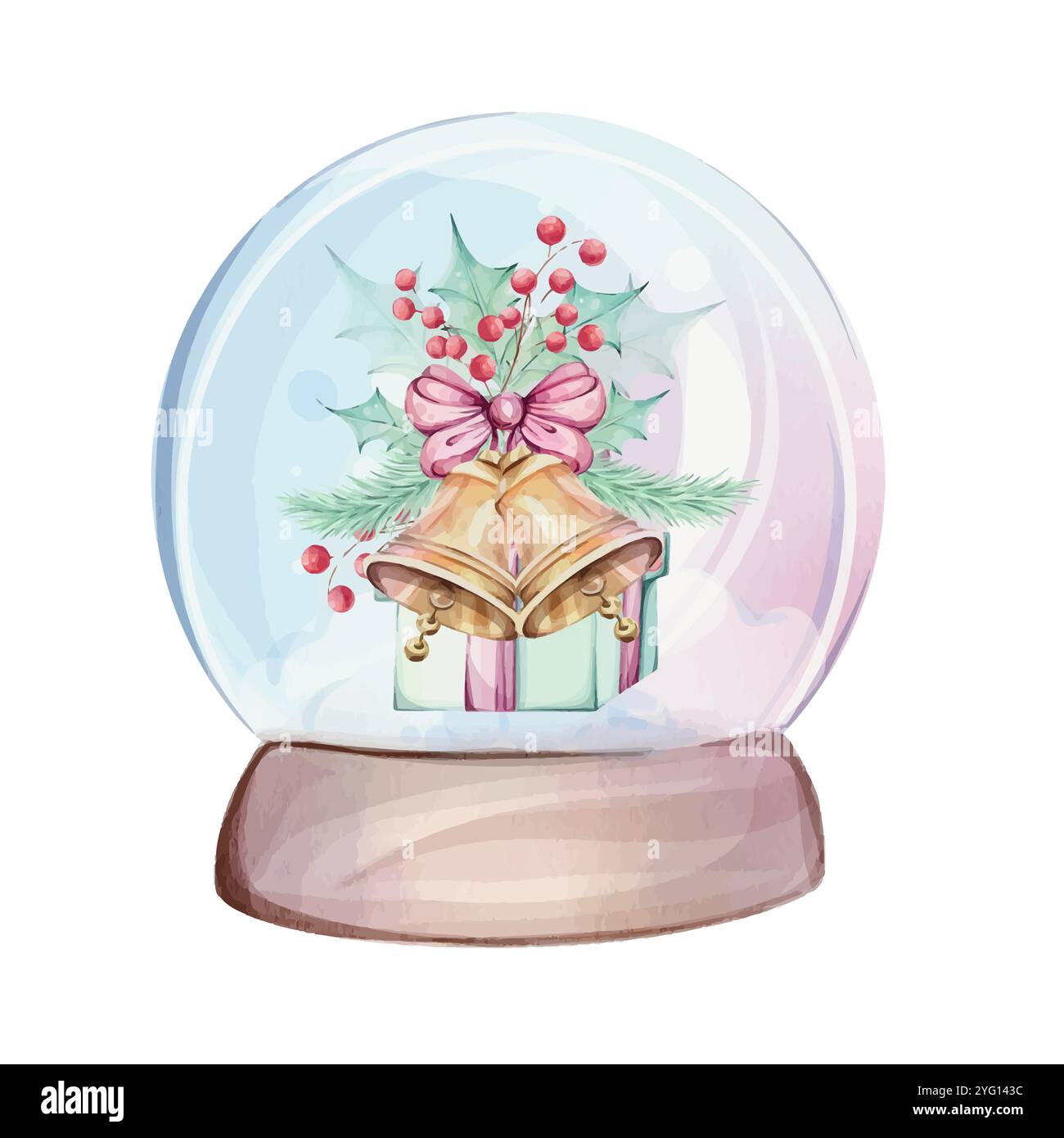 Watercolor christmas Snow globe, glass ball shaker. New Year decorative ...