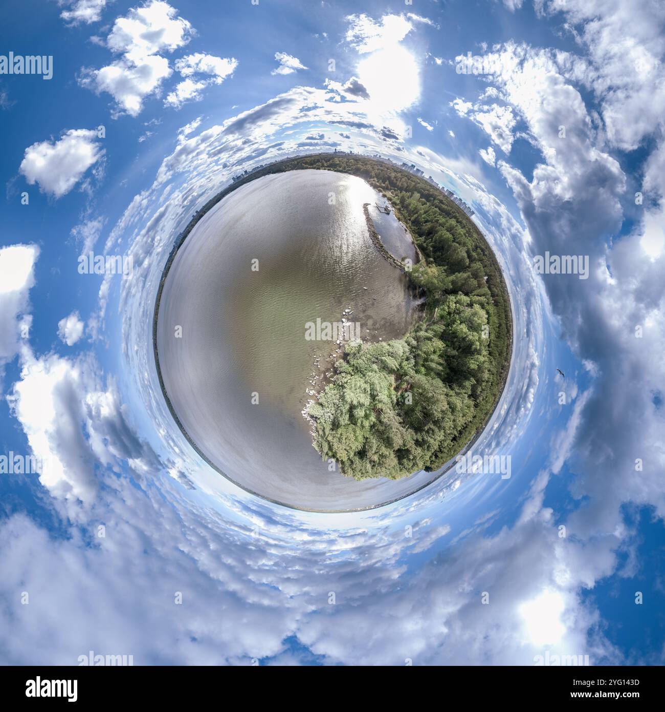 Big lake system in bright sun light, aerial landscape. Recreation ...